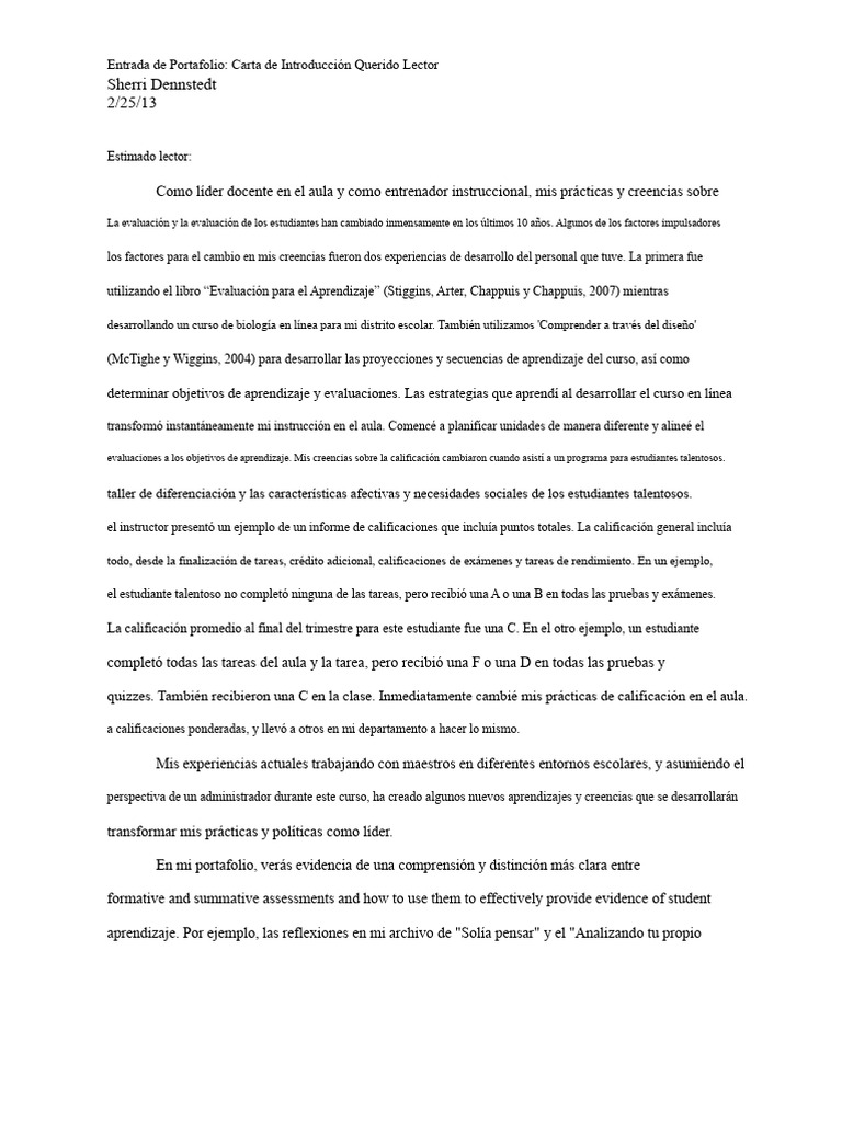 Estimado Lector, Carta de Introducción | PDF | Evaluación | Aprendizaje