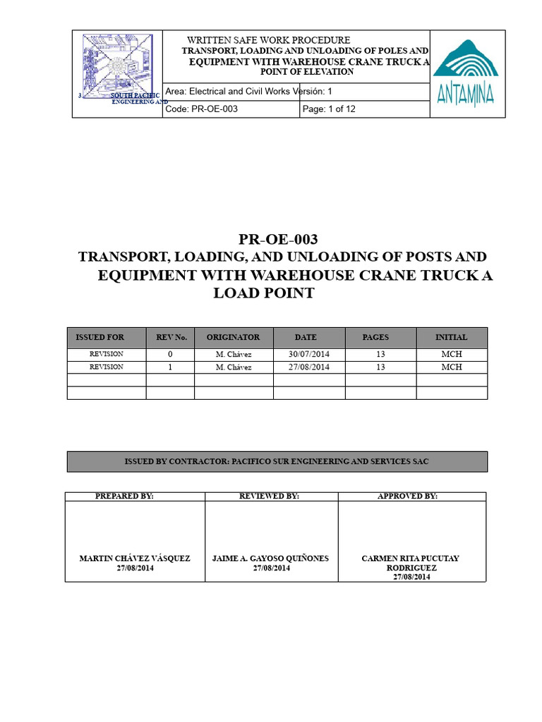 Pr-Oe-003-Procedure For Transporting Poles and Equipment With Crane ...