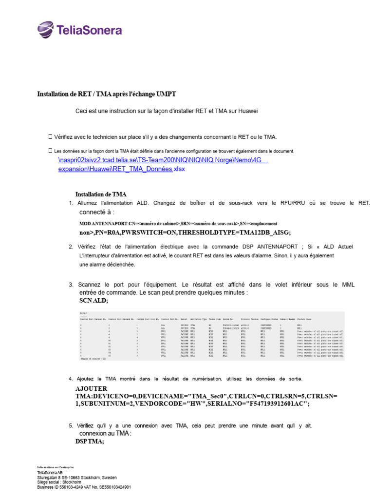 Installation de RET et TMA sur Huawei | PDF
