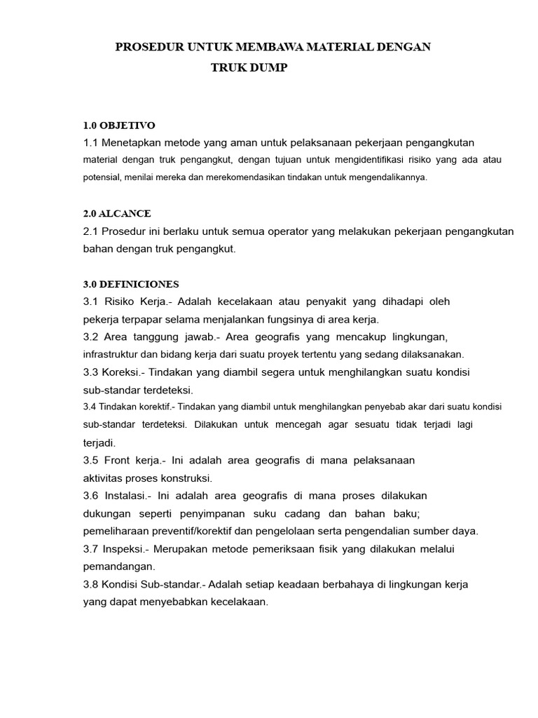 Prosedur Pengangkutan Material Dengan Truk Dump | PDF