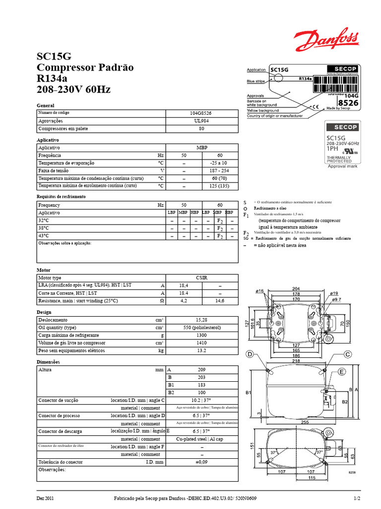 Compressor SC15G R134a 208-230V 60Hz | PDF | Refrigeração ...