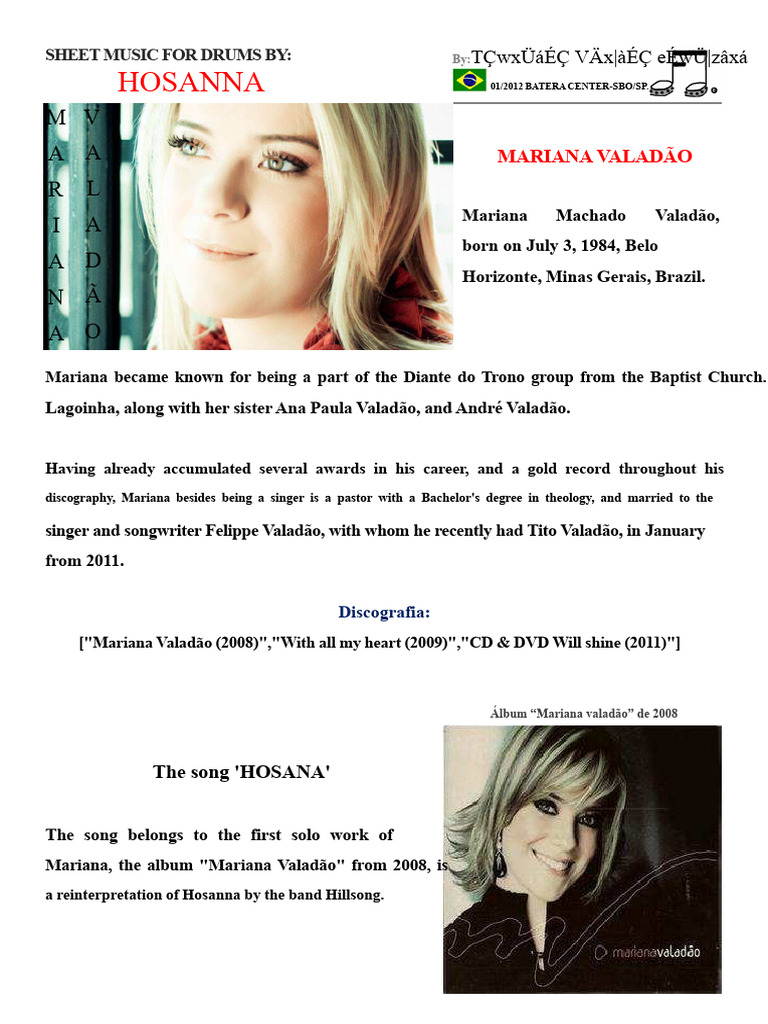 Gospel Drumming Sheet Hosanna Mariana Valadao Portal Daniel Drum ...