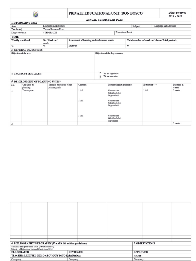 Annual Curriculum Planning Format (Pca) | PDF | Curriculum | Learning