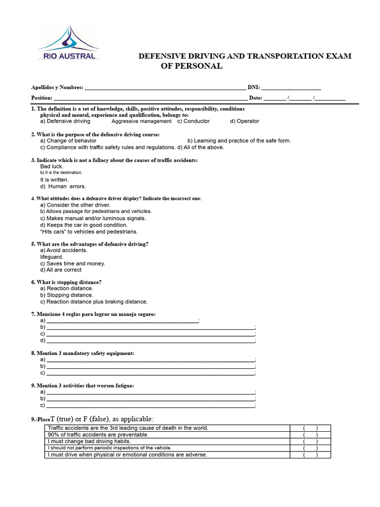 Defensive Driving Exam and Guidelines | PDF | Traffic Collision | Driving