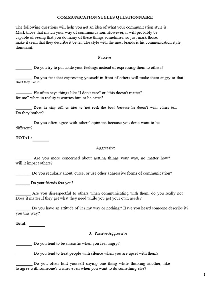 COMMUNICATION STYLES QUESTIONNAIRE | PDF | Communication | Social ...