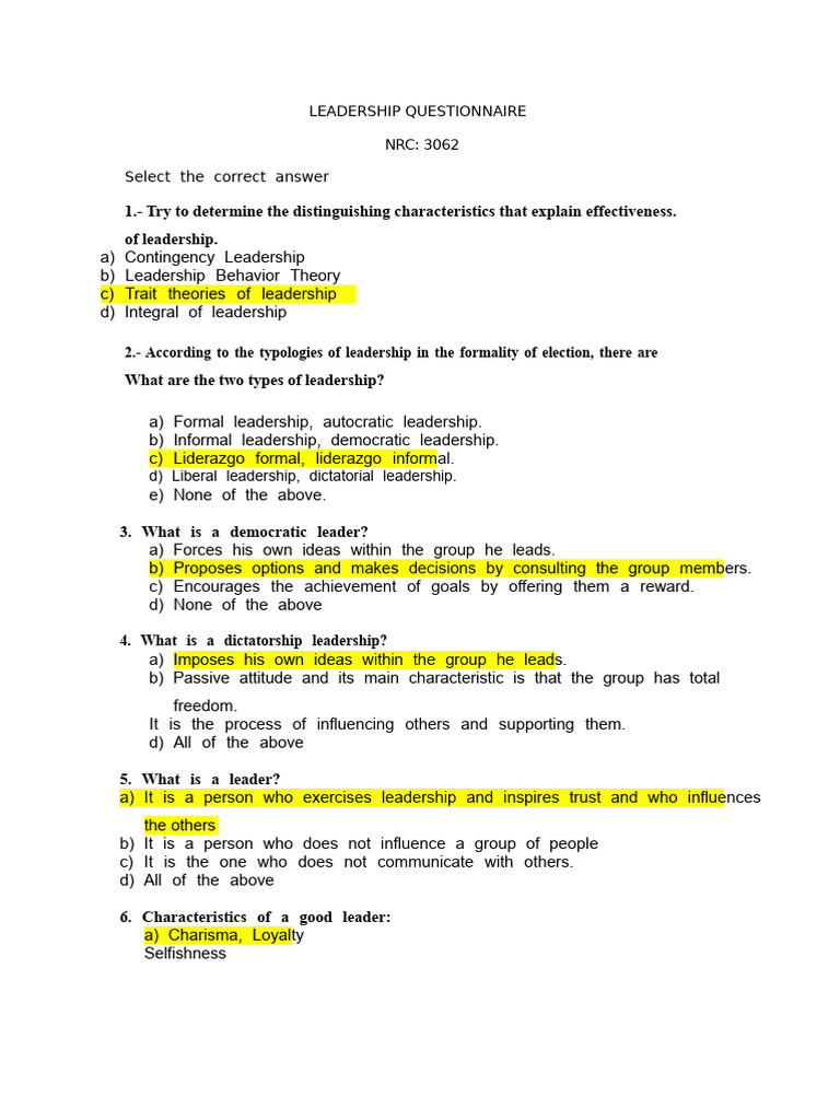 Leadership Questionnaire | PDF | Leadership