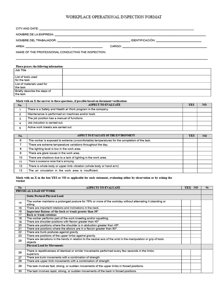 Operational Job Site Inspection PDF | PDF | Anatomical Terms Of Motion