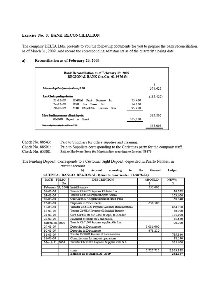 Bank Reconciliation Exercise - Delta | PDF | Banks | Transaction Account