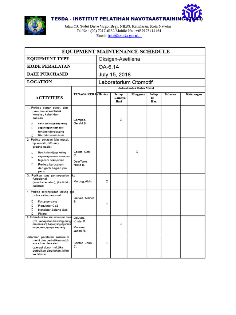 2- Jadwal Pemeliharaan Peralatan | PDF