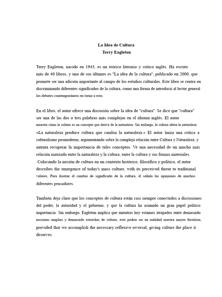 Eagleton, La Idea de Cultura | PDF