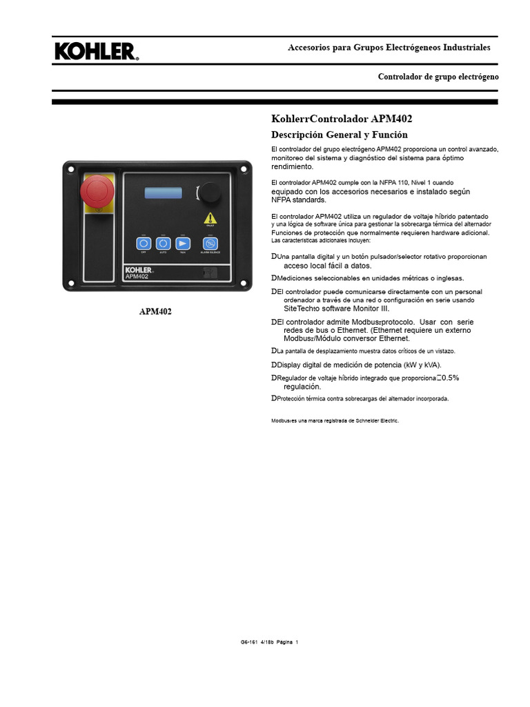Kohler APM402 | PDF | Relé | Generador eléctrico