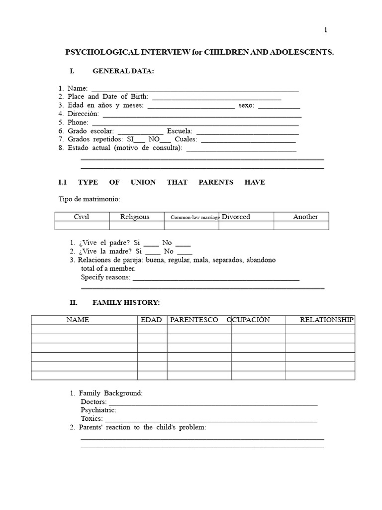 Psychological Interview For Children and Adolescents | PDF | Behavioural Sciences