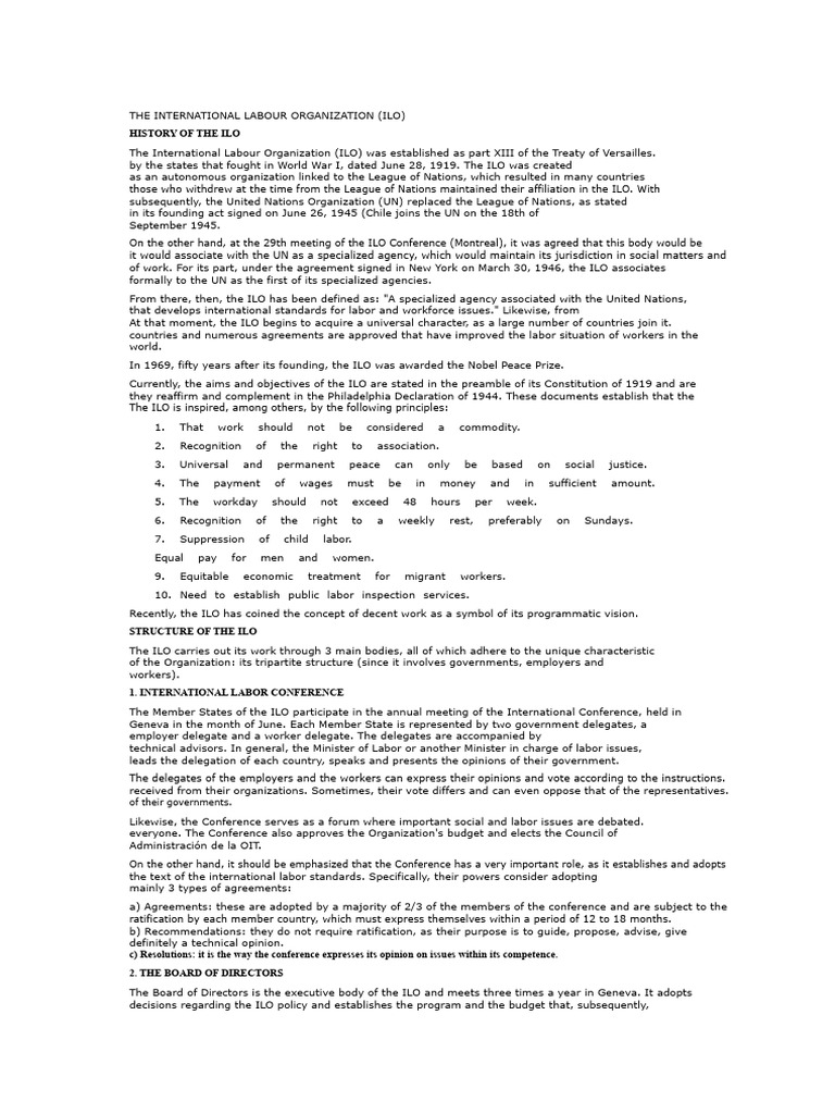 History of the ILO (International Labour Organization) | PDF | International Labour Organization ...