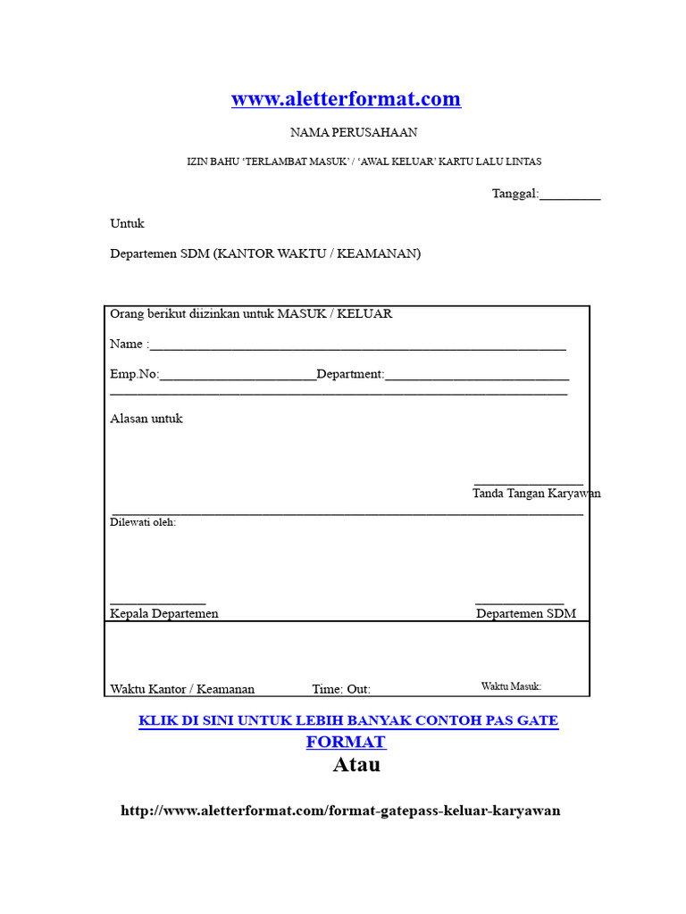 Contoh format Surat Izin Keluar Karyawan | PDF