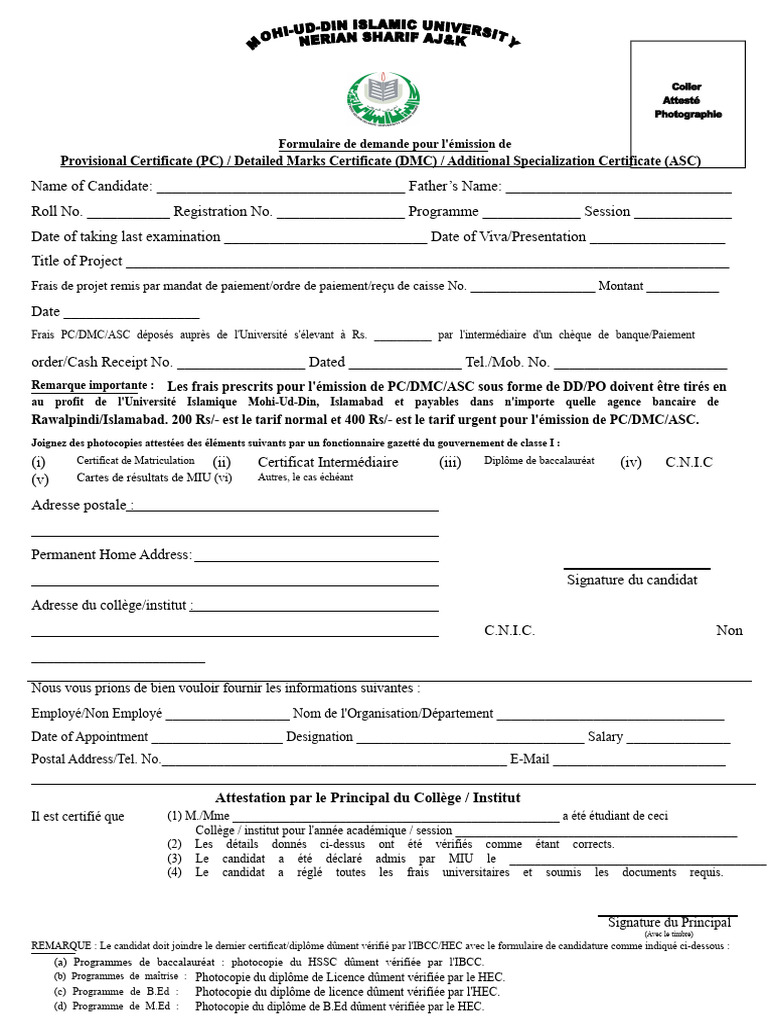 Demande de Certificat Provisoire et DMC | PDF | Baccalauréat universitaire