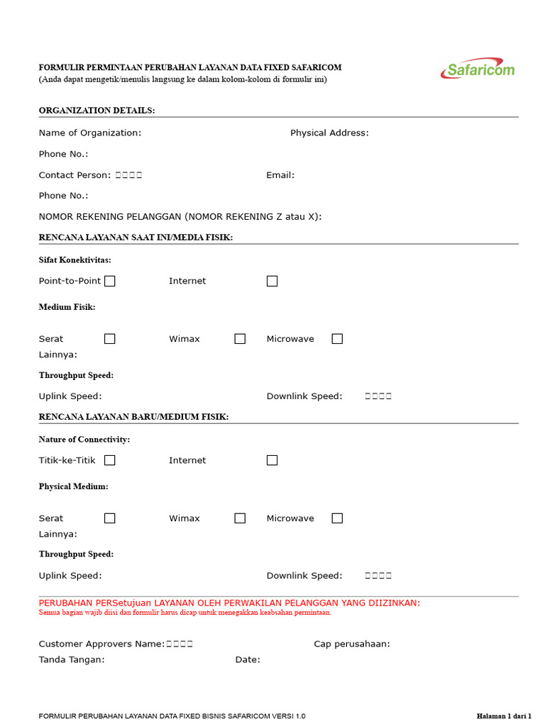 Formulir Perubahan Layanan Data Fixed Safaricom | PDF