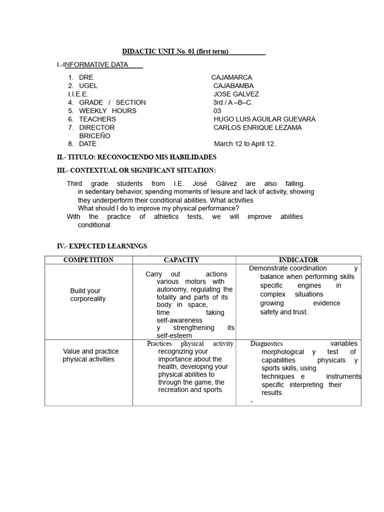 1st UNIT THIRD 1st TRIMESTER | PDF | Skill | Cognition