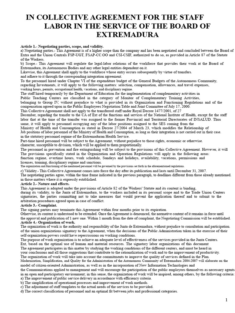V Collective Agreement for the Labor Personnel of the Junta of ...