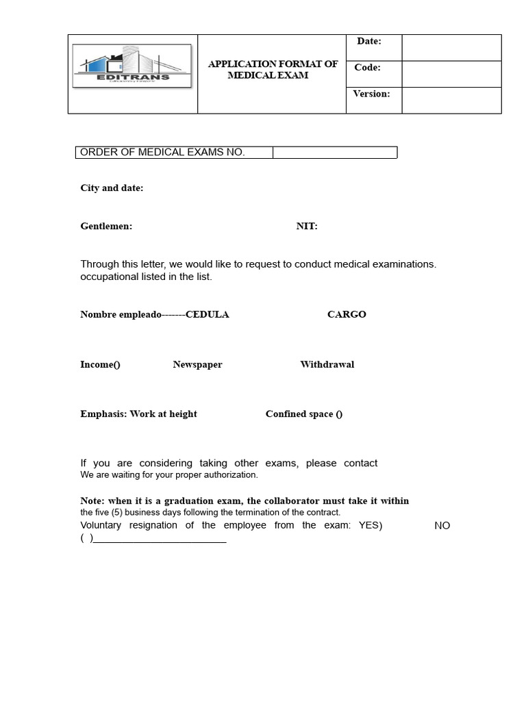 Medical Examination Request Form | PDF