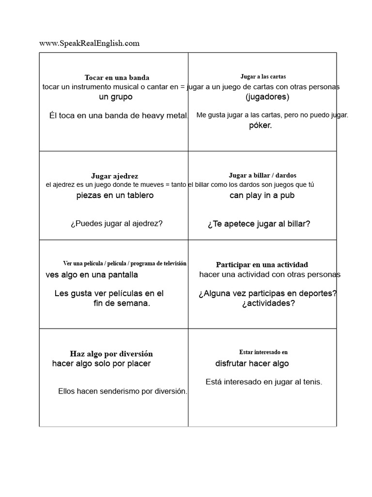 Actividades de Ocio y Pasatiempos | PDF