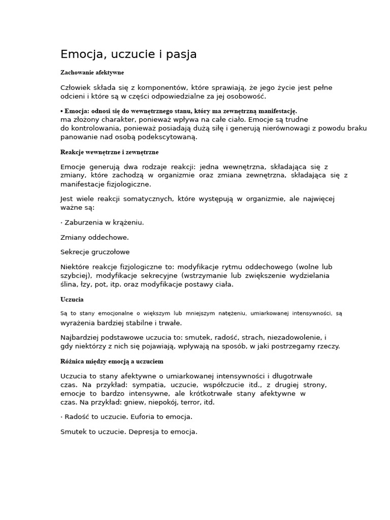 Emocje, Uczucia I Pasje | PDF