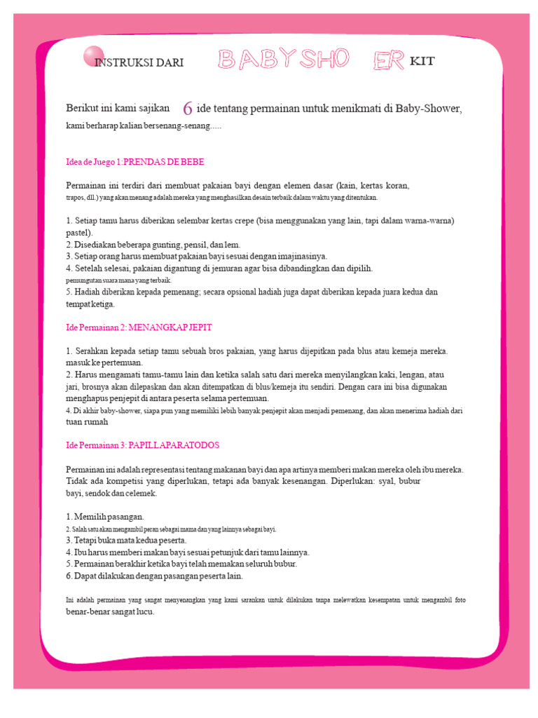 Permainan Baby Shower | PDF