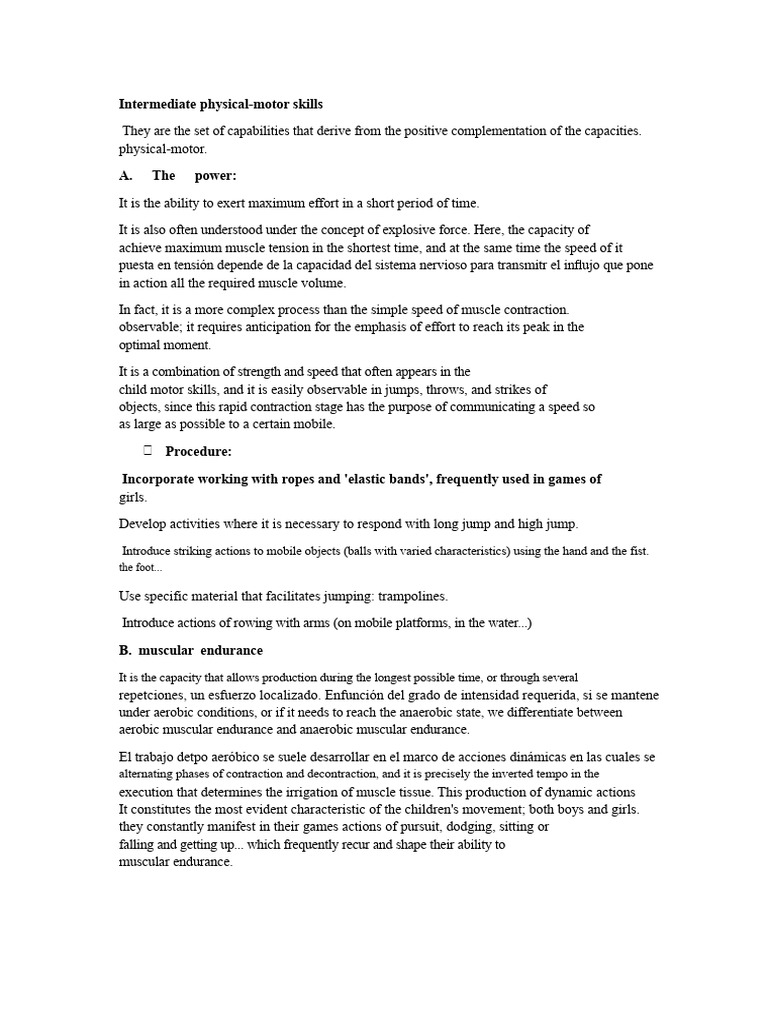 Intermediate Physical Motor Skills | PDF | Flexibility (Anatomy)