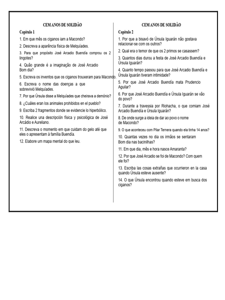 CAPÍTULO 1 E 2 DE CEM ANOS DE SOLIDÃO | PDF | Literatura em espanhol