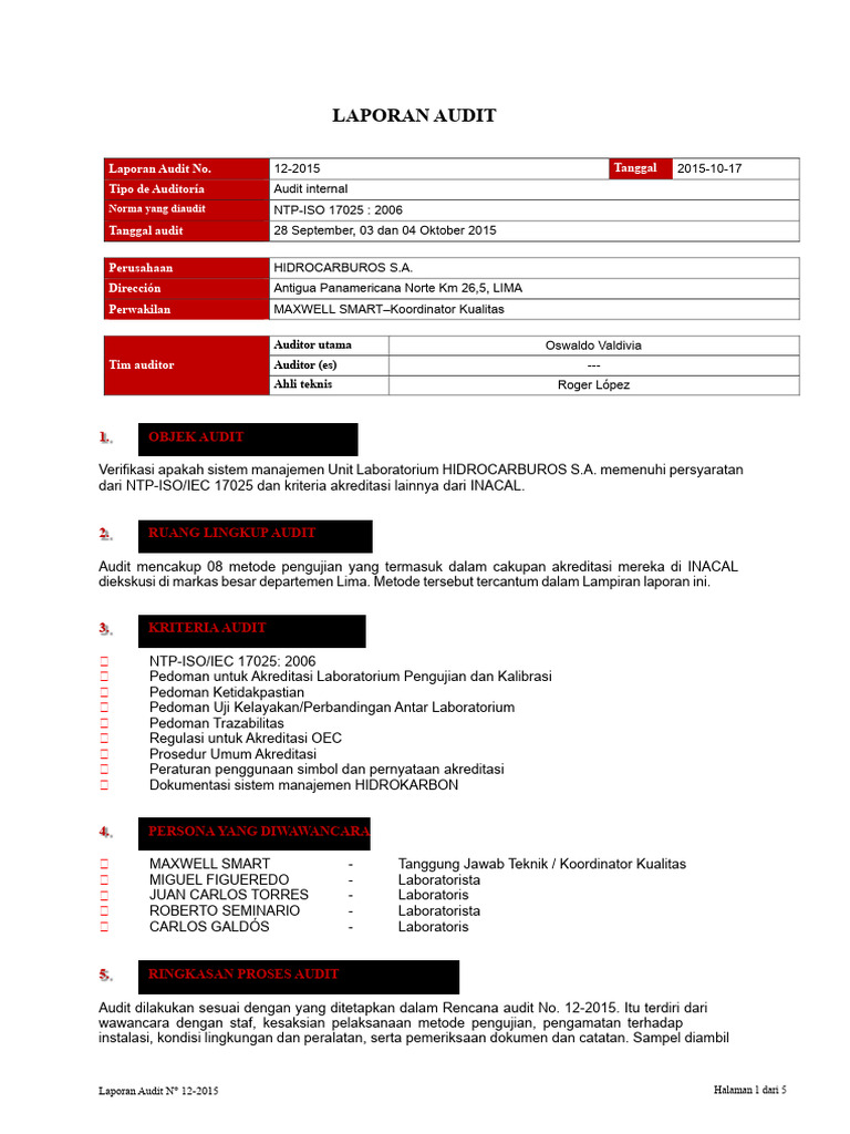 Audit Internal Laboratorium HIDROCARBUROS | PDF