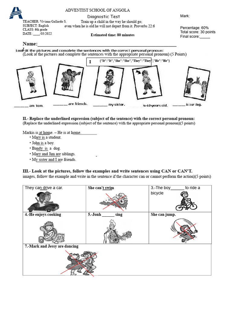 DIAGNOSTIC TEST 6TH 2022 English | PDF | Languages | Foreign Language ...