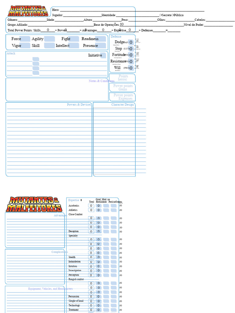 Fillable Character Sheet for M&M 3E | PDF | Role Playing Games