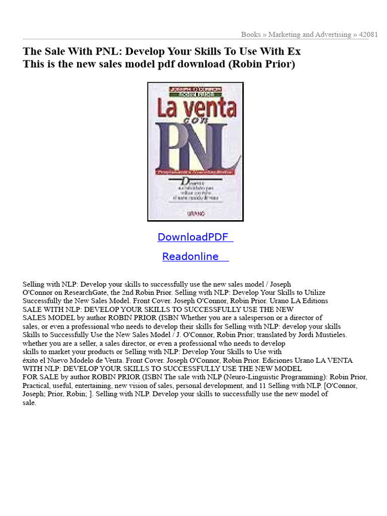 The Sale With PNL Develop Your Skills To Use With Success The New Sales ...