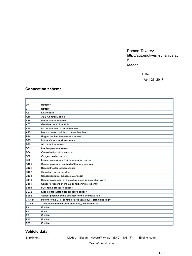 Nissan Navara D40 Wiring Diagram | PDF | Engines | Throttle