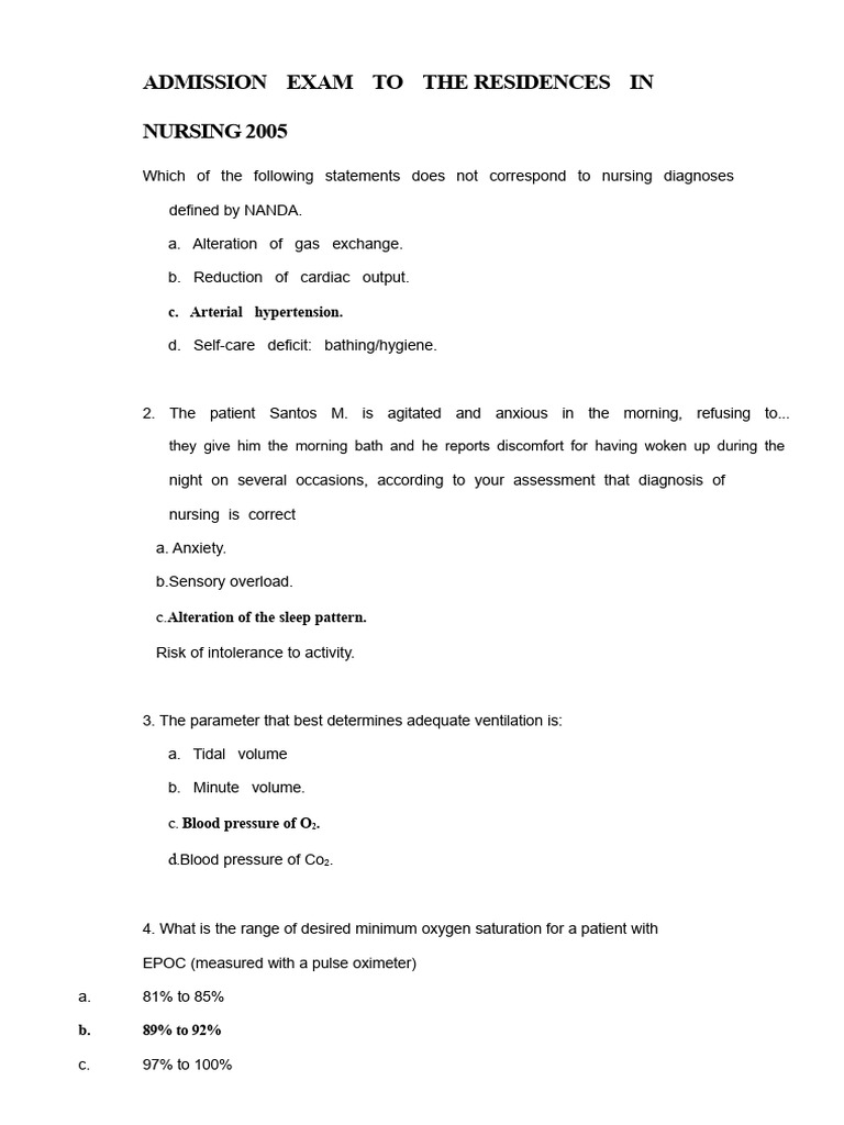 Nursing Admission Exam Questions 2005 | PDF | Chronic Obstructive ...