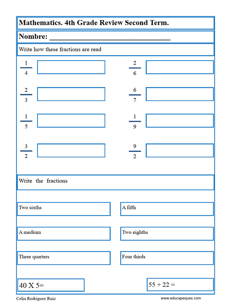4th Grade Math Review: Second Term | PDF | Division (Mathematics ...