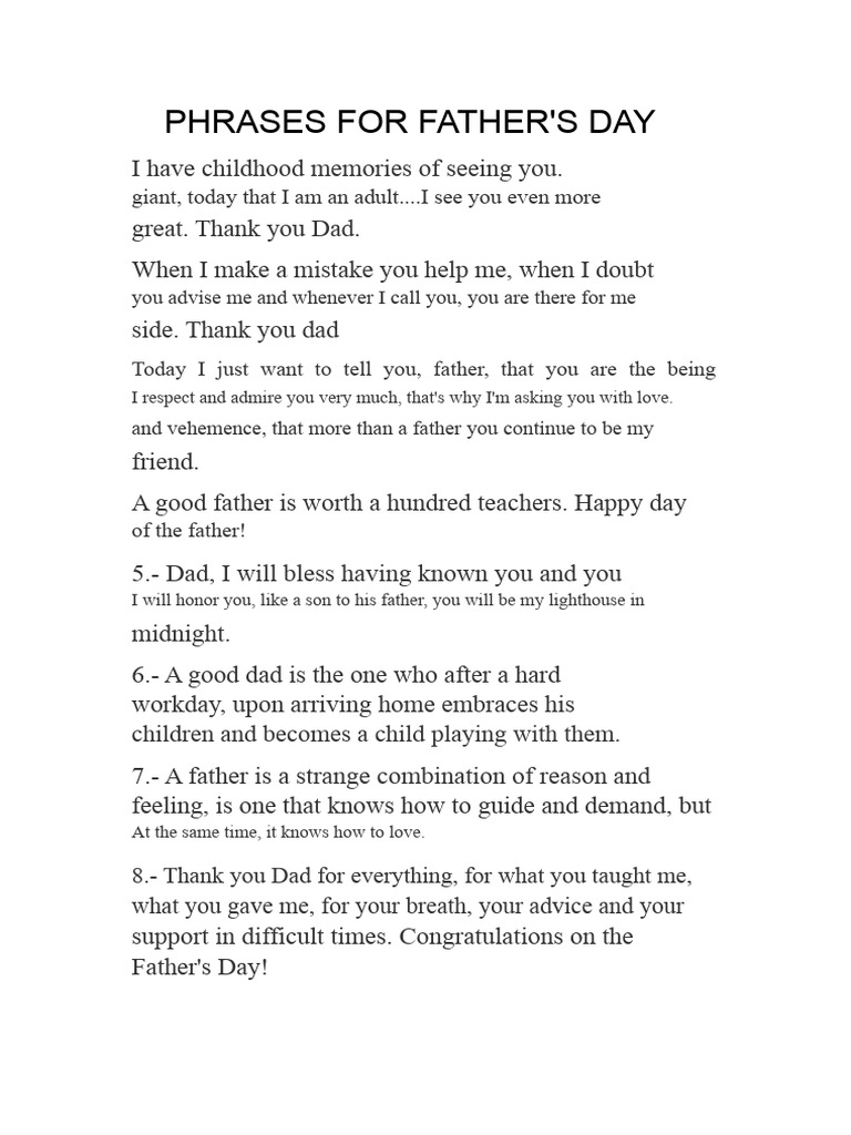 Heartfelt Father's Day Phrases | PDF
