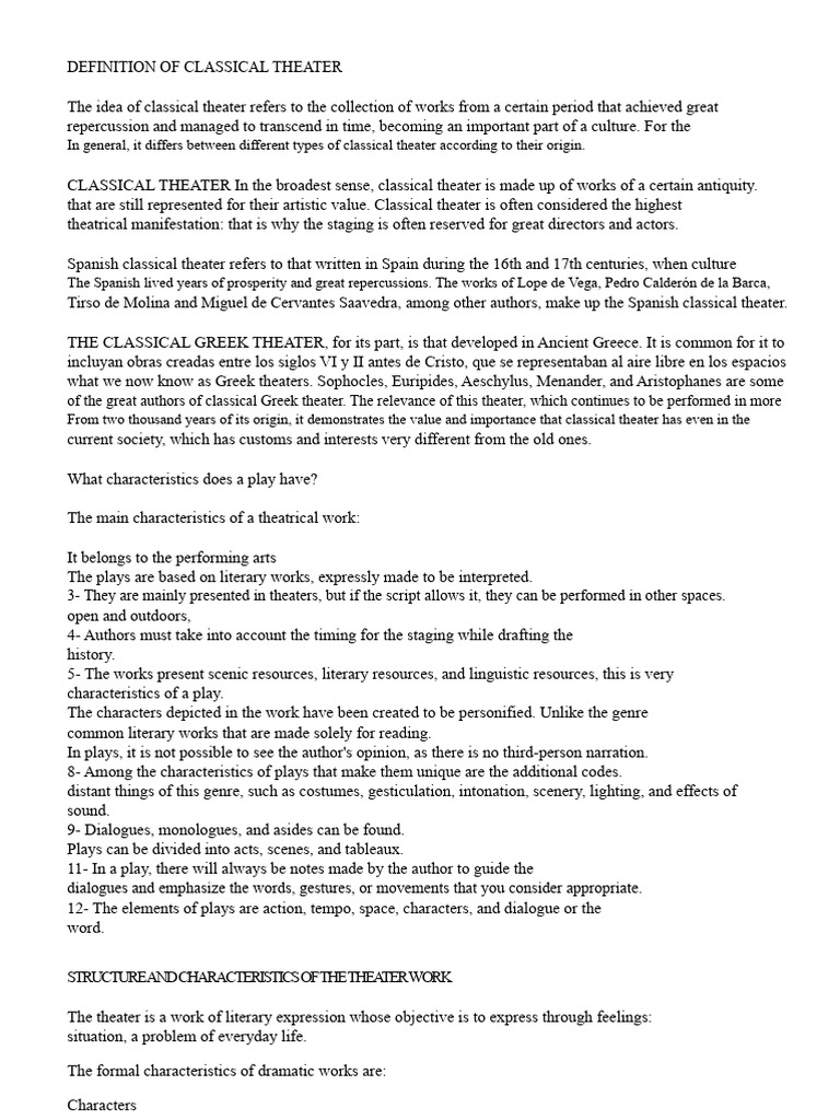 Definition of Classical Theater | PDF | Play (Theatre) | Theatre