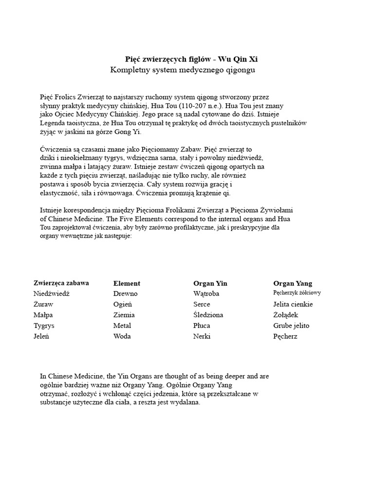 Wu Qin Xi - Kompletny System Medycznego Qigongu | PDF