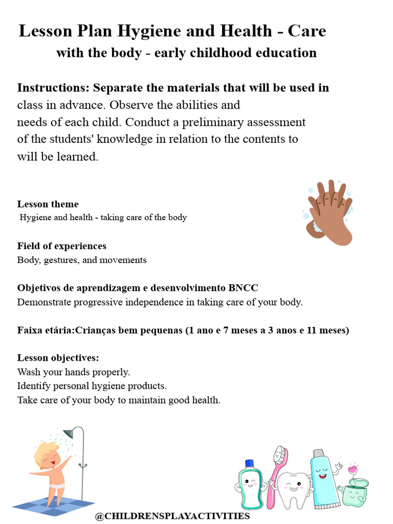 Hygiene and Health Lesson Plan for Kids | PDF | Hygiene | Early ...