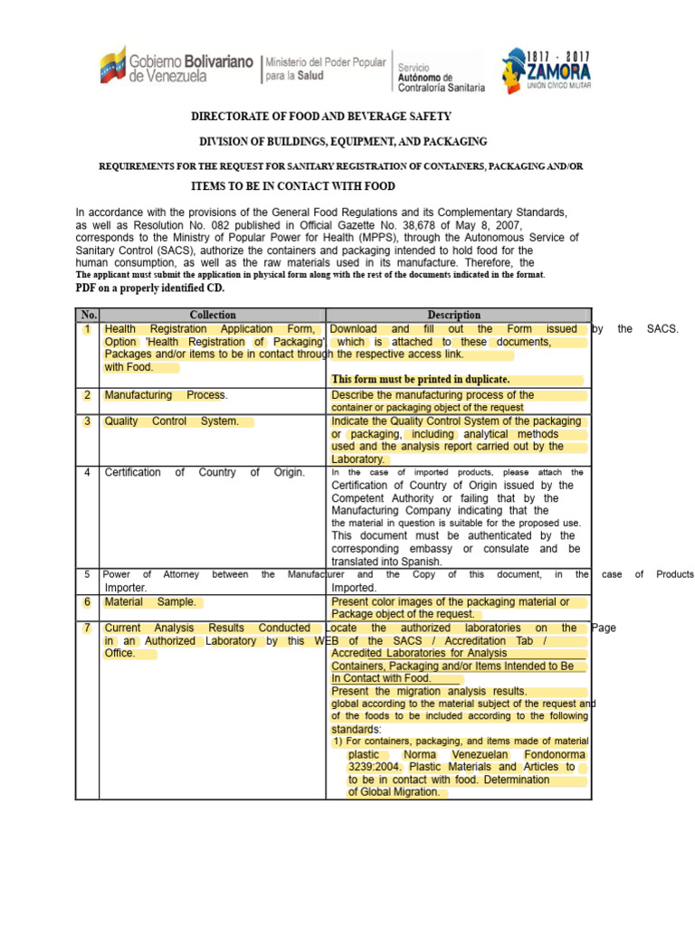 Sanitary Registration for Food Packaging | PDF