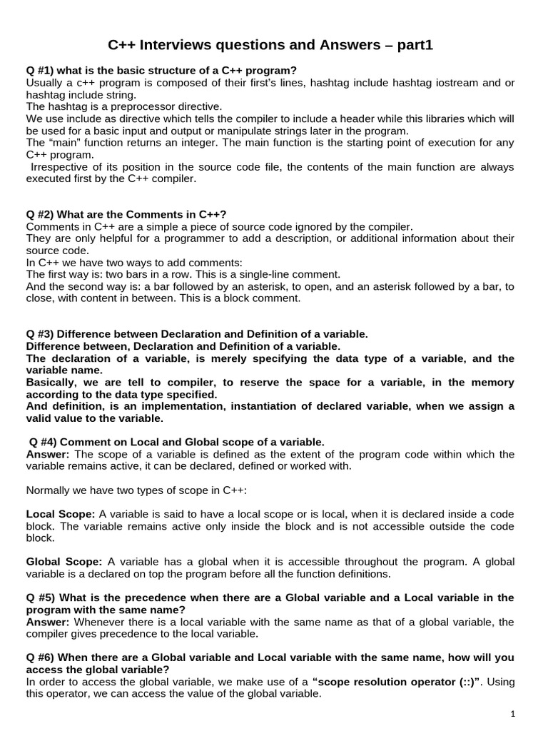 Interviews - C++ Enterviews Questions1 | PDF | Class (Computer ...