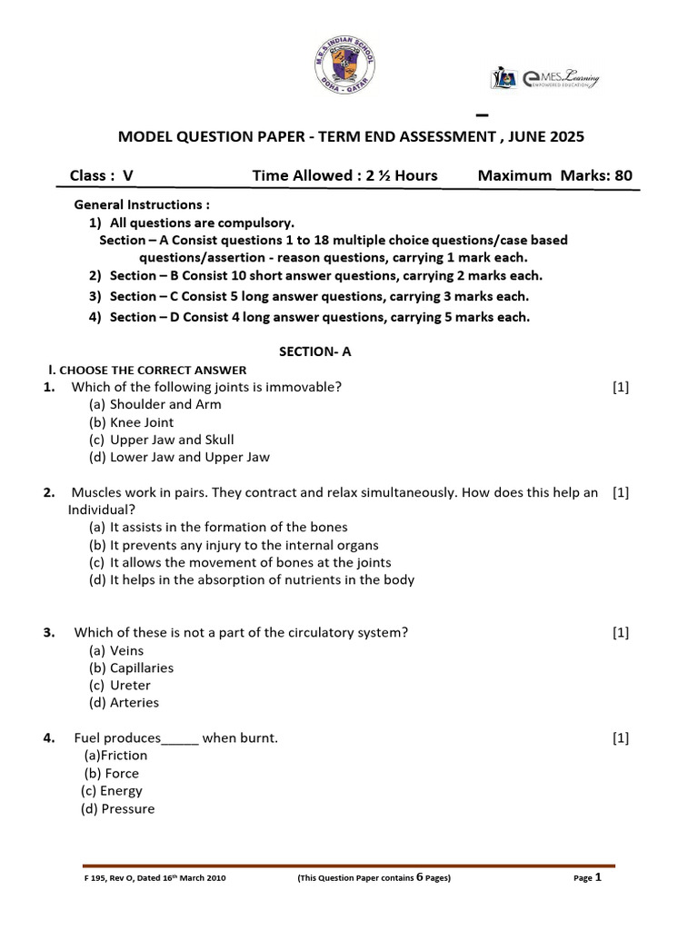 EVS Model Question Paper for Class V | PDF | Petroleum | Energy Development