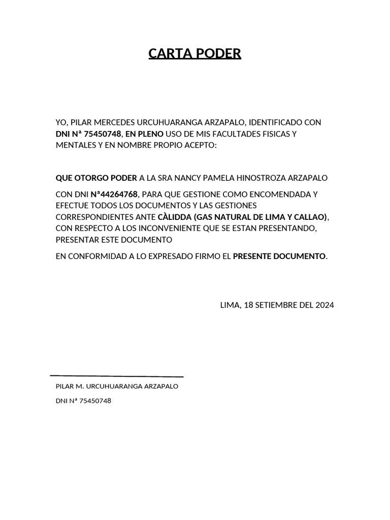 Carta Poder para Gestión de Servicios | PDF