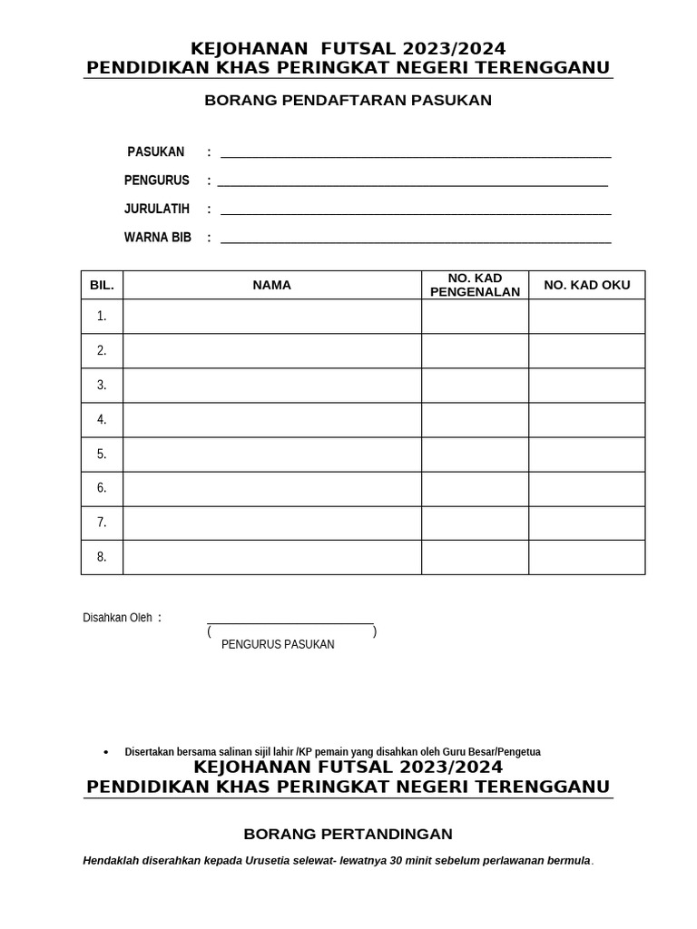 Borang Daftar - Futsal | PDF