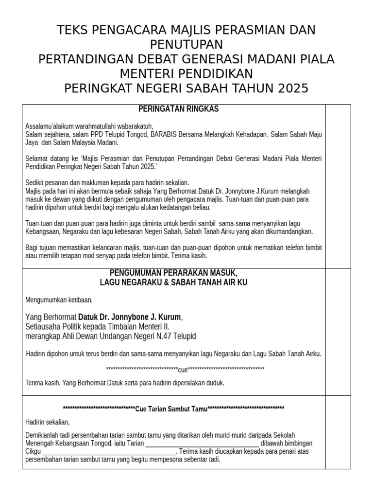 Teks Pengacara Majlis Perasmian Dan Penutupan | PDF