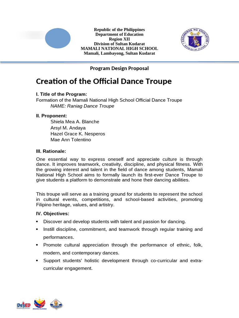 Dance Troupe Proposal Mamali | PDF