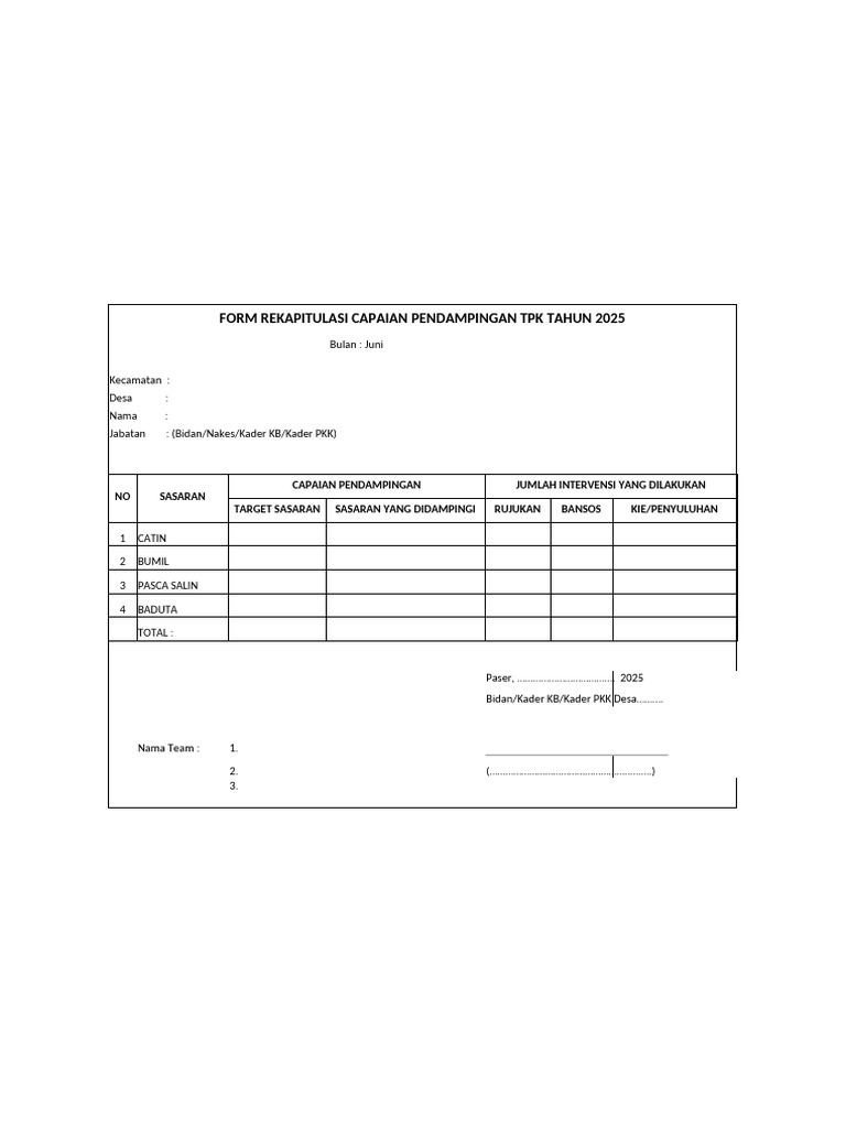 Form Rekap Pendampingan Oleh TPK | PDF