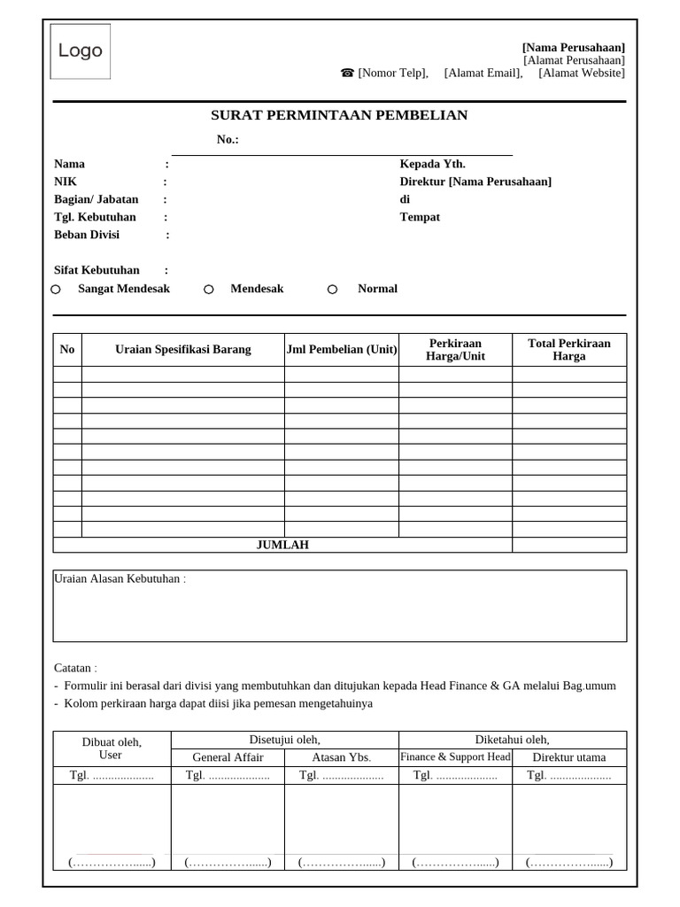 Contoh Surat Permintaan Pembelian | PDF