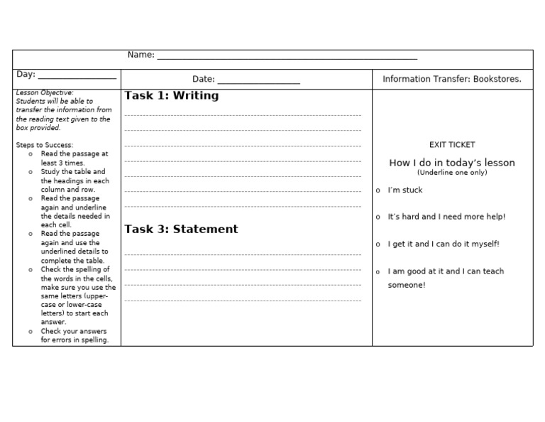 Exit Ticket Information Transfer | PDF