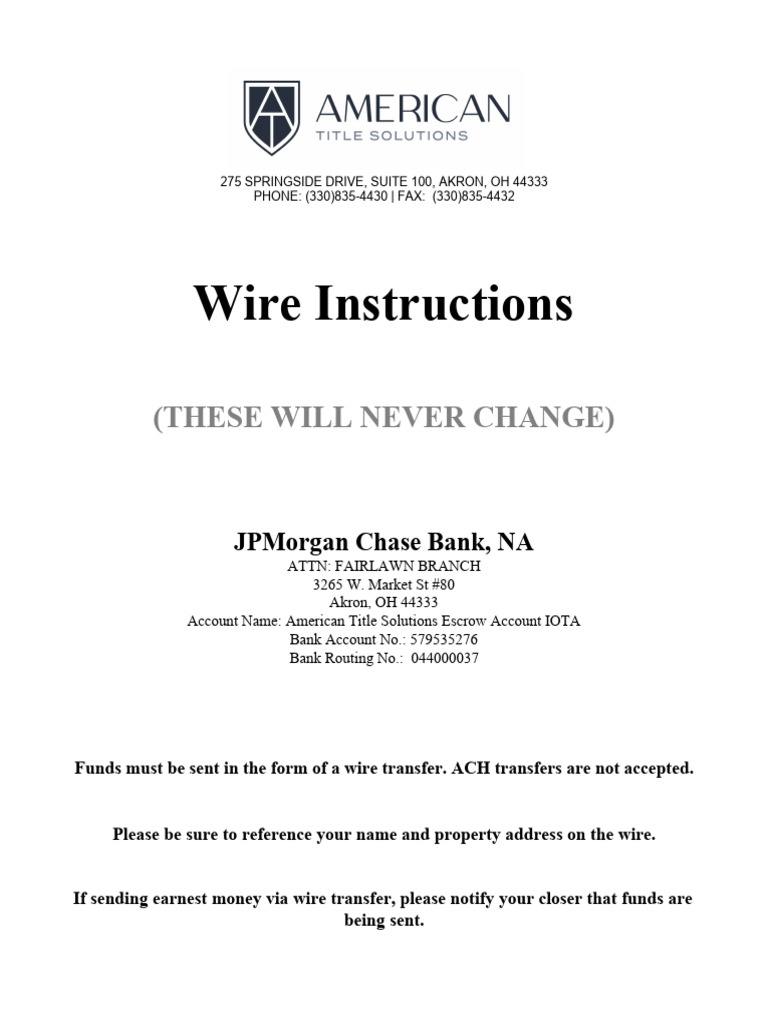 Chase Bank Wire Transfer Instructions | PDF